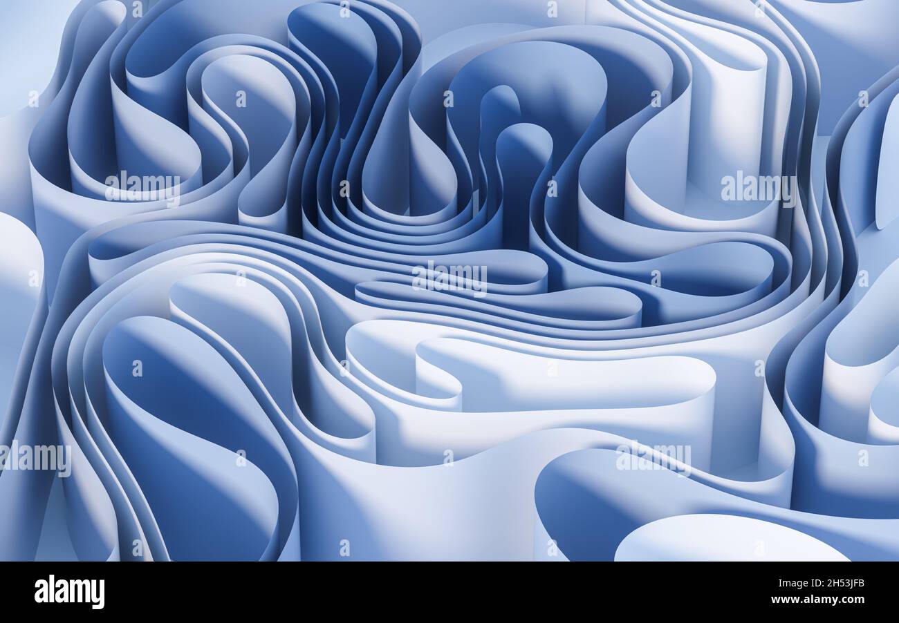 Curvy paper with blue background, 3d rendering. Computer digital ...