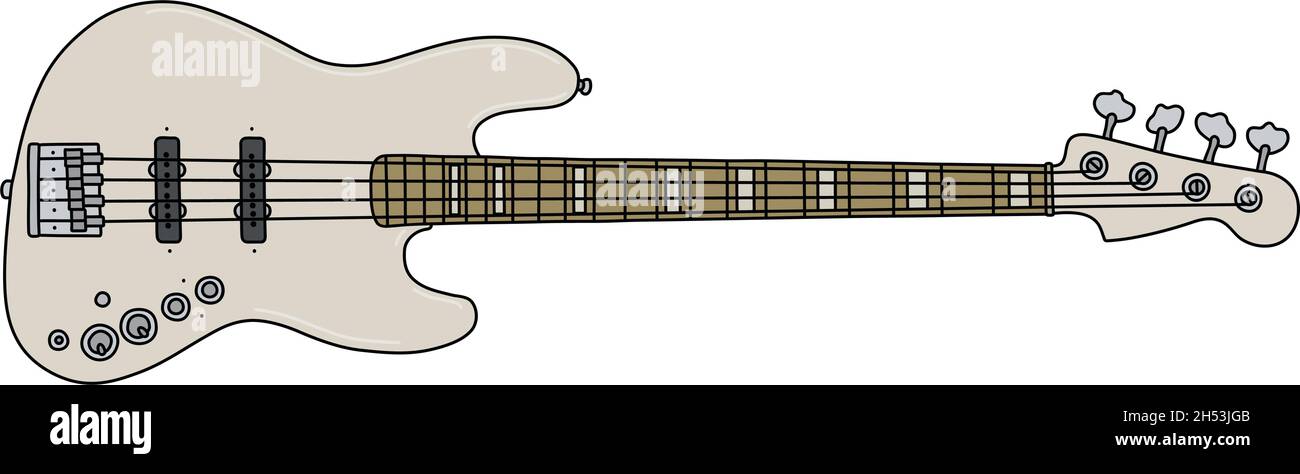The vectorized hand drawing of a white electric bass guitar Stock ...