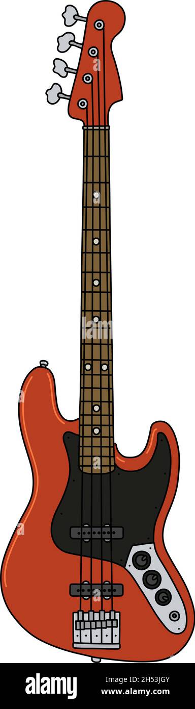 The vectorized hand drawing of a red electric bass guitar Stock Vector ...