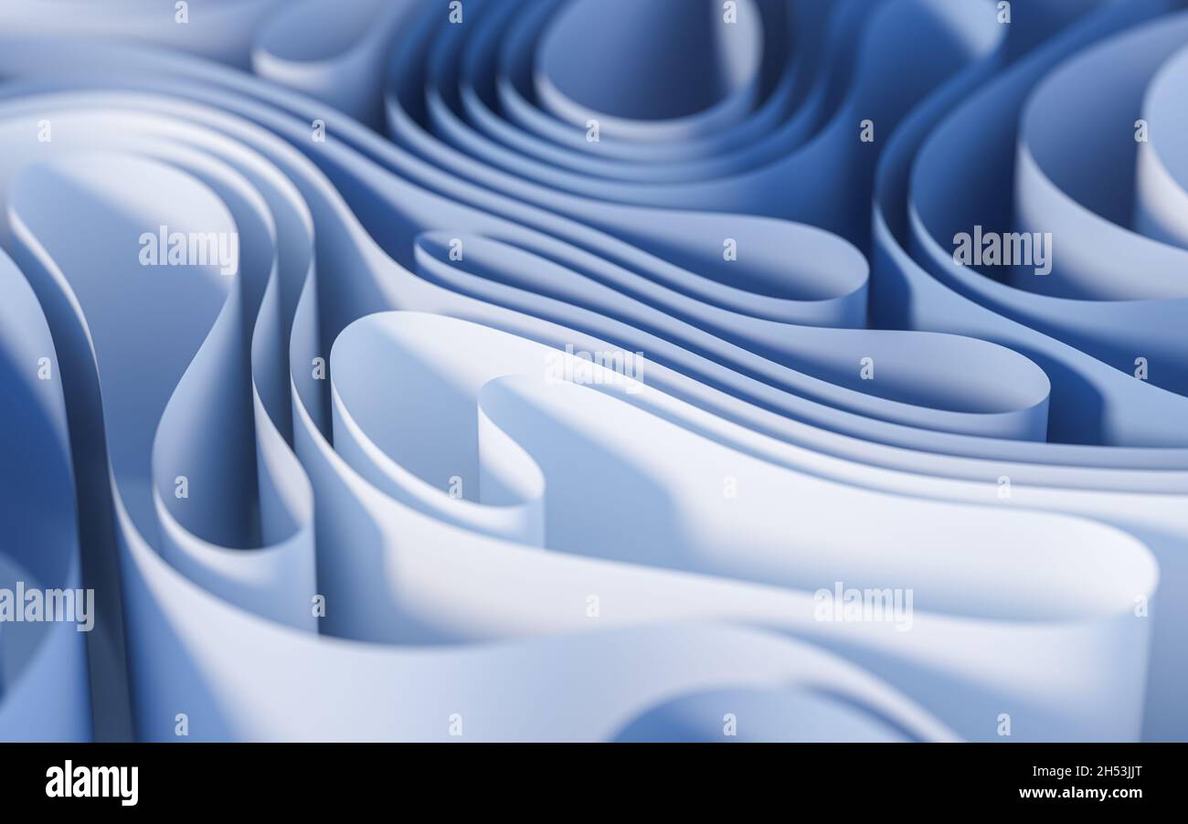 Curvy paper with blue background, 3d rendering. Computer digital ...