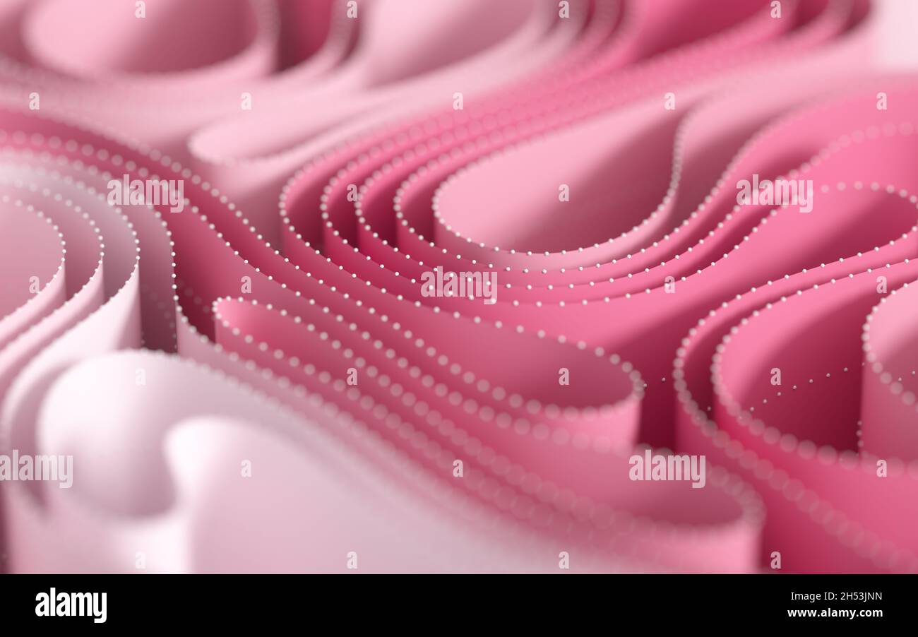 Curvy paper with pink background, 3d rendering. Computer digital ...