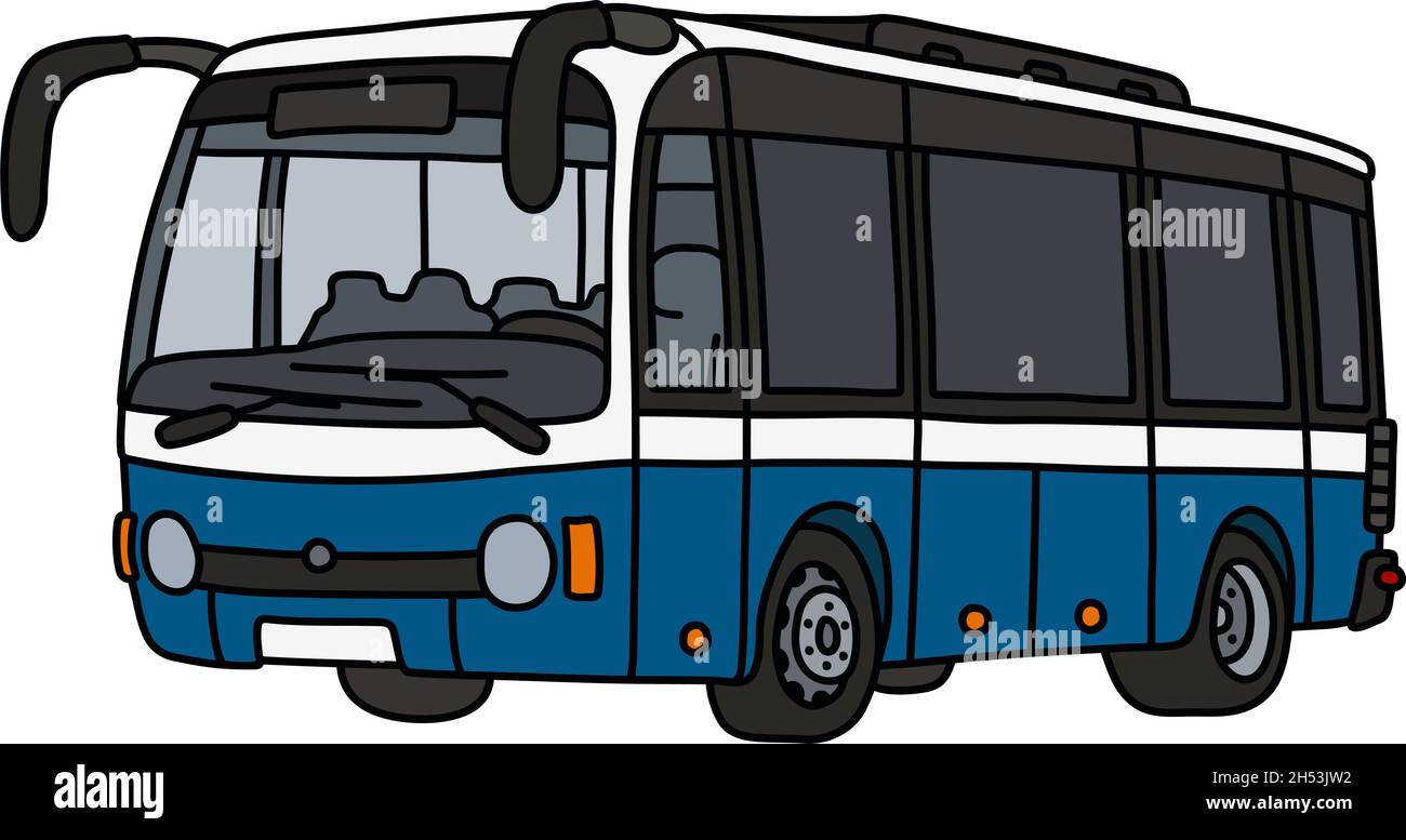 The vectorized hand drawing of a blue and white city bus Stock Vector ...