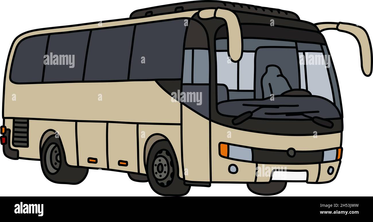 The vectorized hand drawing of a light beige touristic bus Stock Vector ...