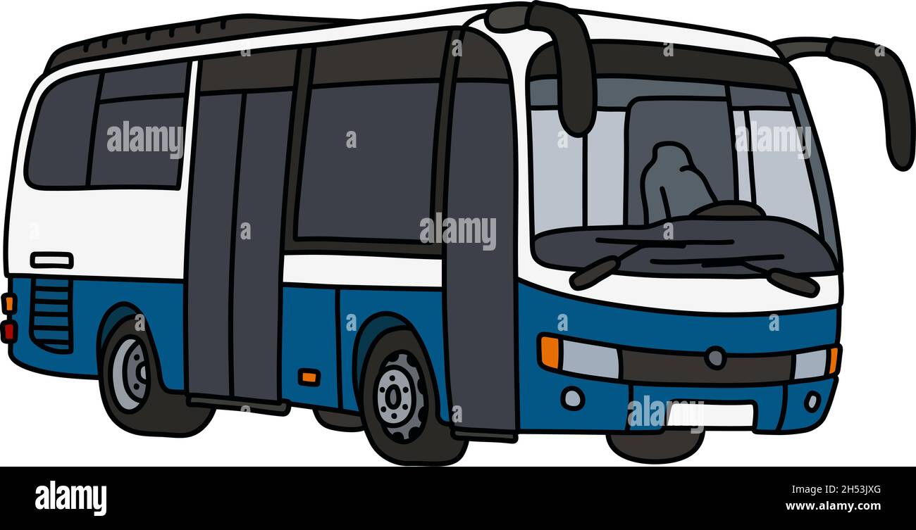 The vectorized hand drawing of a blue and white city bus Stock Vector ...
