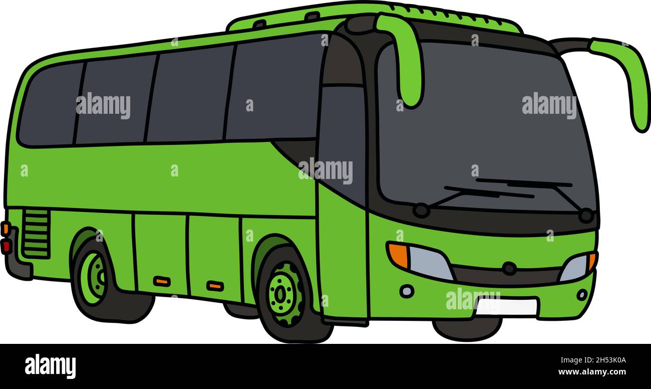 The vectorized hand drawing of a light green touristic bus Stock Vector ...