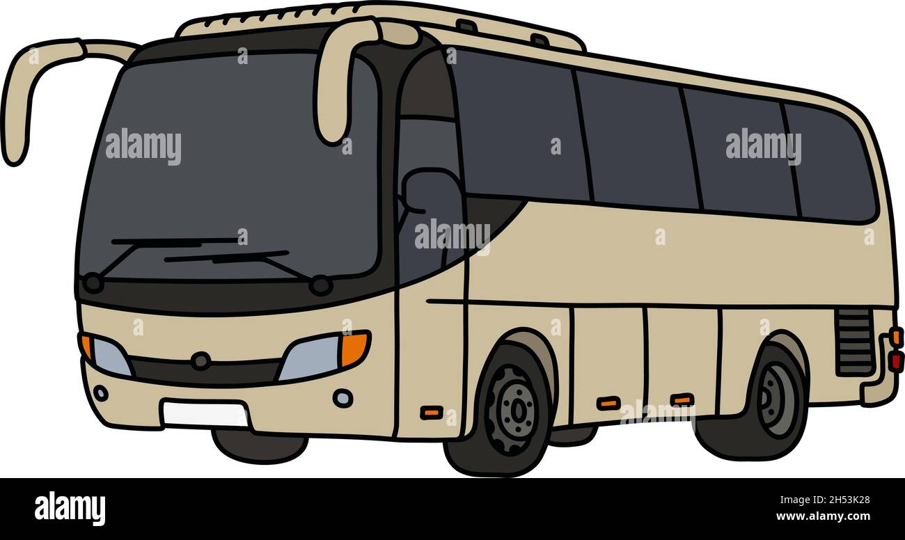 The vectorized hand drawing of a light beige touristic bus Stock Vector ...