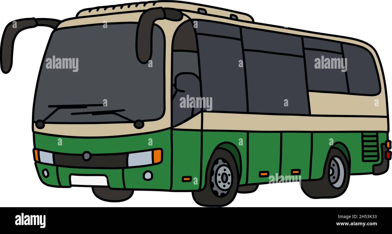 The vectorized hand drawing of a green and light beige bus Stock Vector ...