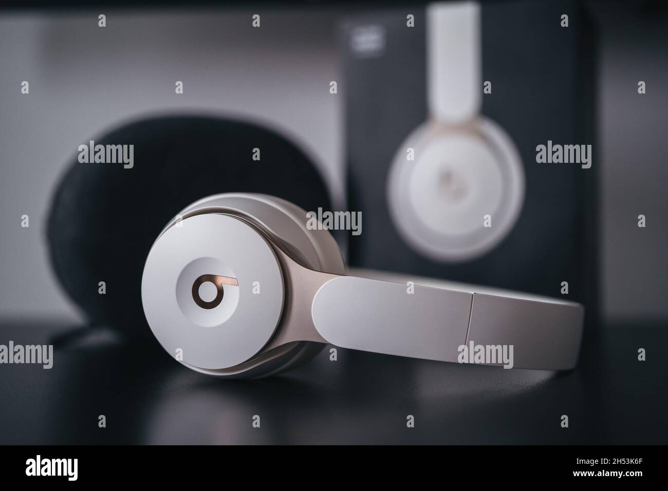 London | UK - 2021.10.09: Close up product photos of ivory Beats Solo ...