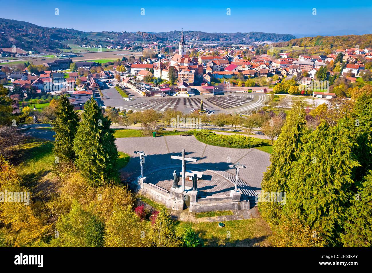 Marija Bistrica sanctuary church view from Kalvarija hill, pilgrimage ...
