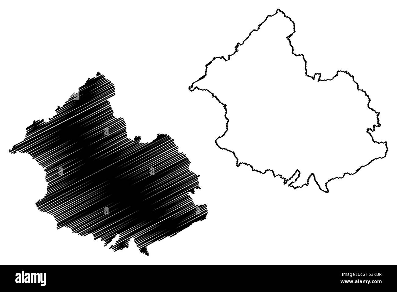 Sirmaur district (Himachal Pradesh State, Republic of India) map vector ...