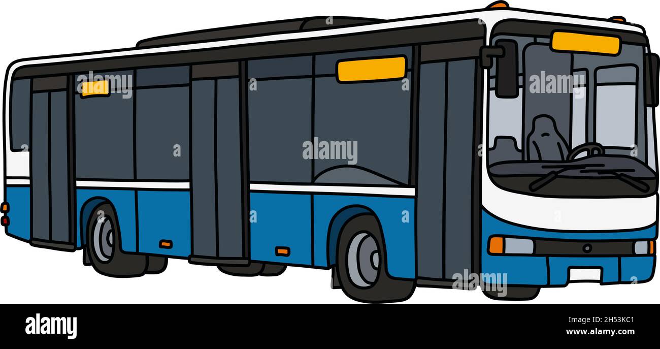 The vectorized hand drawing of a blue and white city bus Stock Vector ...