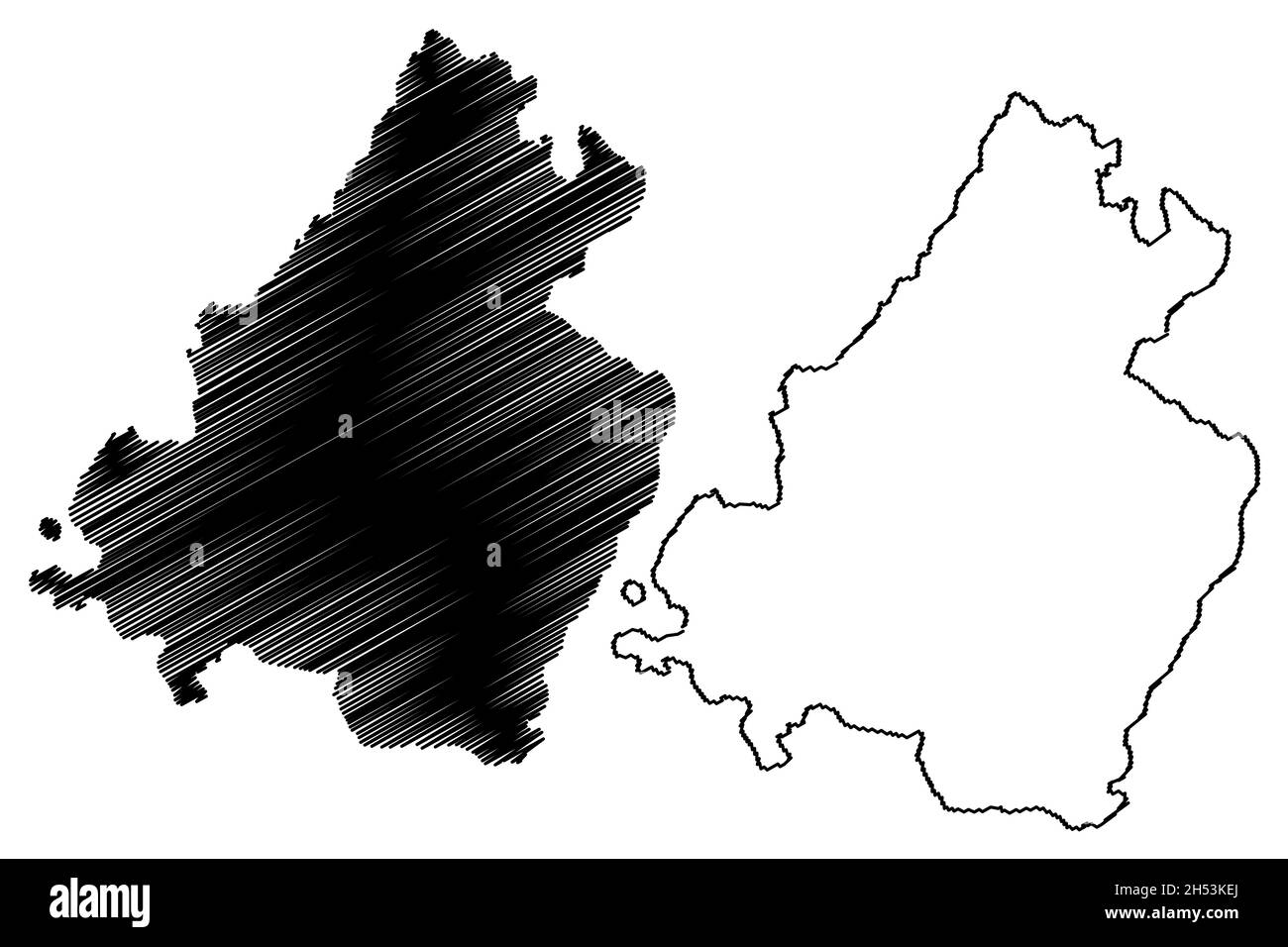 Sirohi district (Rajasthan State, Republic of India) map vector illustration, scribble sketch ...