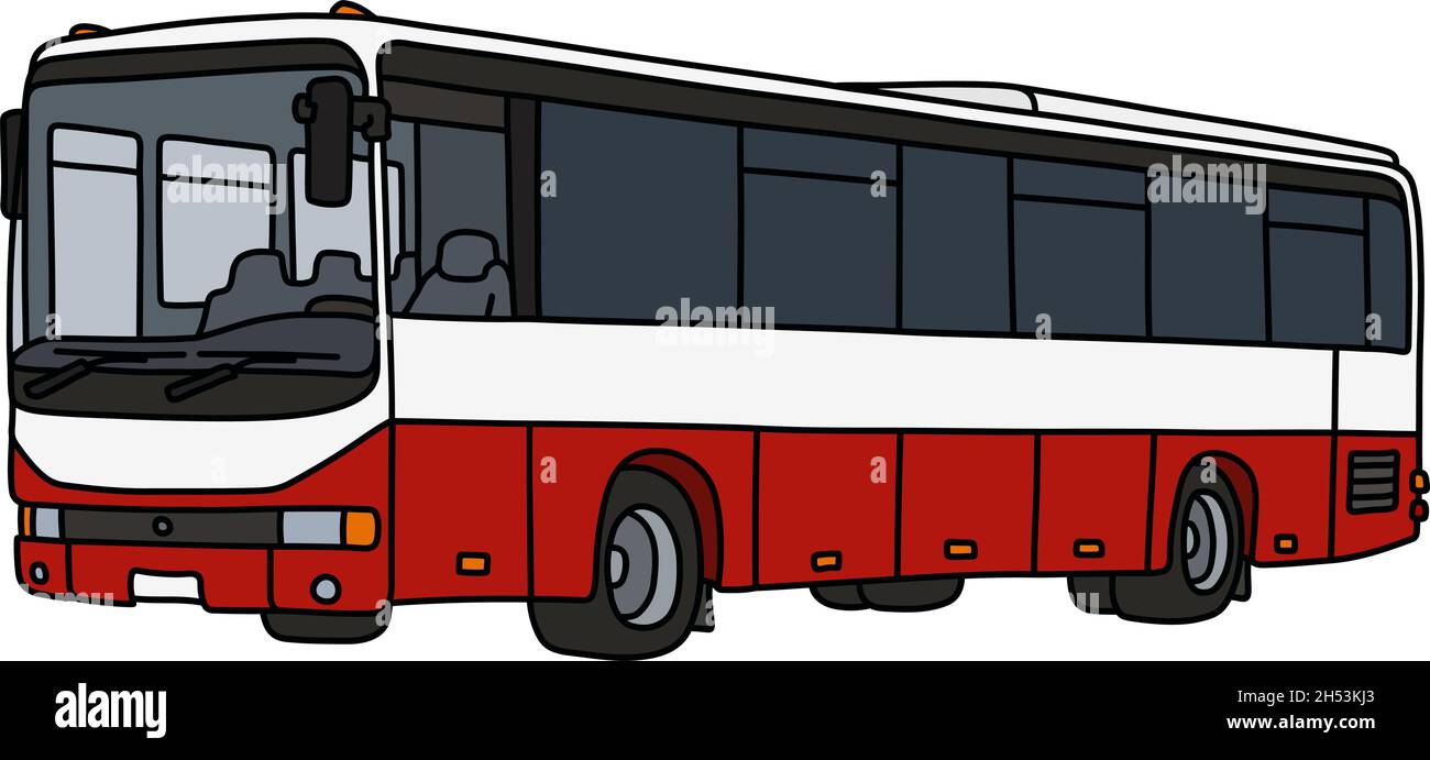 The vectorized hand drawing of a red and white bus Stock Vector Image ...