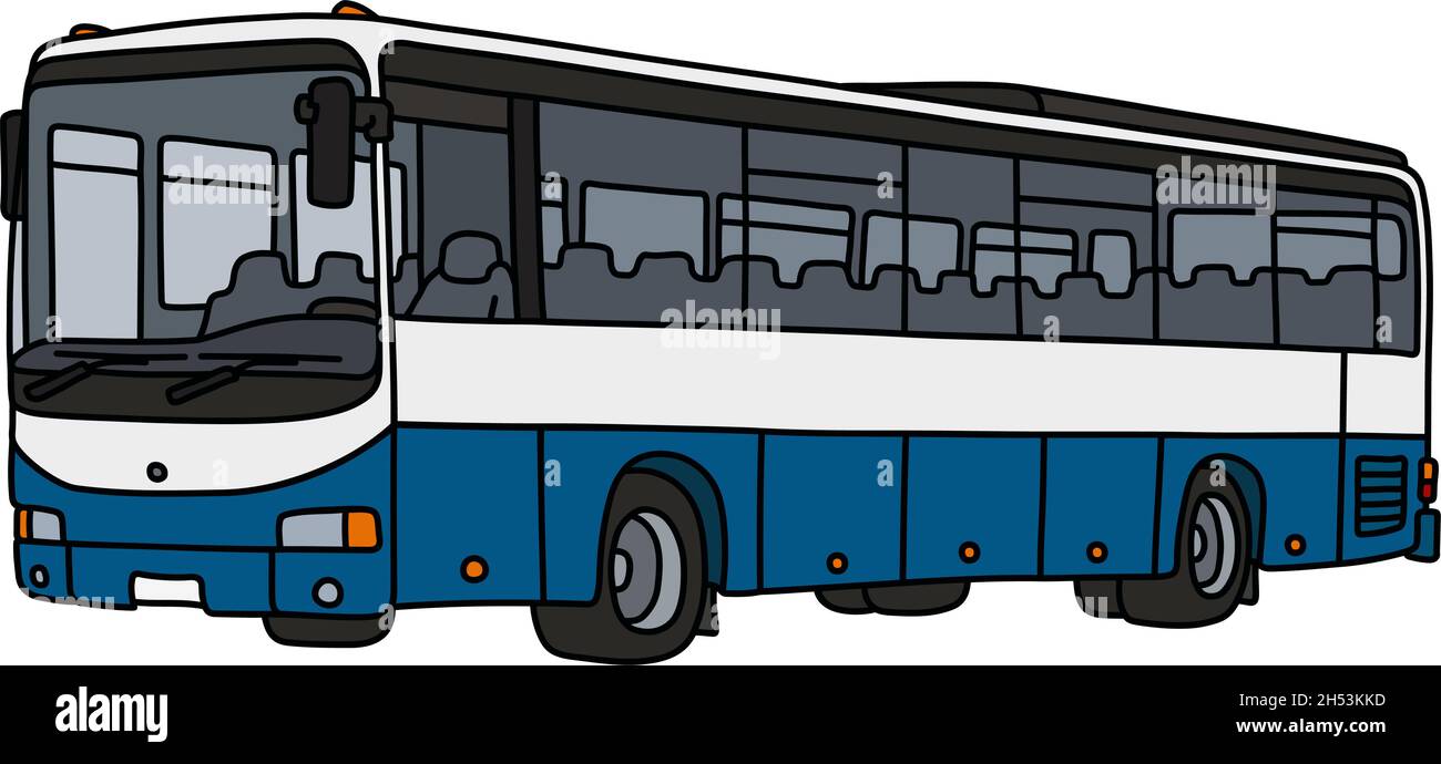 The vector illustration of a blue and white bus Stock Vector Image ...
