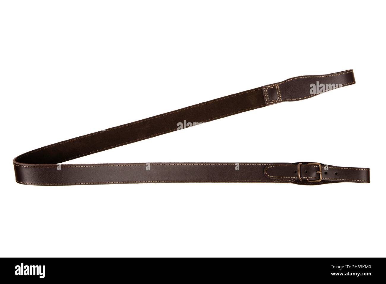 Brown leather shoulder strap for a gun isolated on white background ...