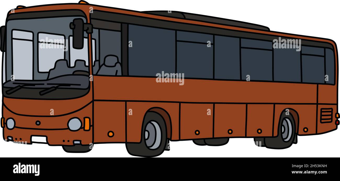 The vectorized hand drawing of a brown touristic bus Stock Vector Image ...
