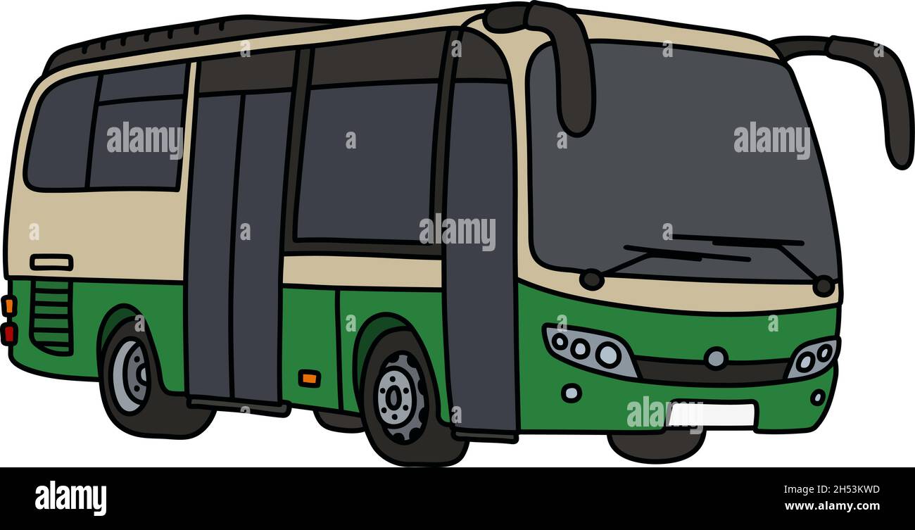 The vectorized hand drawing of a green and light beige bus Stock Vector ...