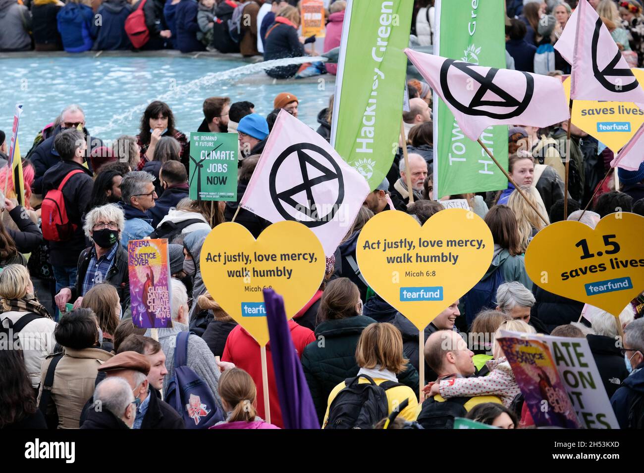 London, UK. 6th Nov 2021. People protest at the COP26 climate justice ...