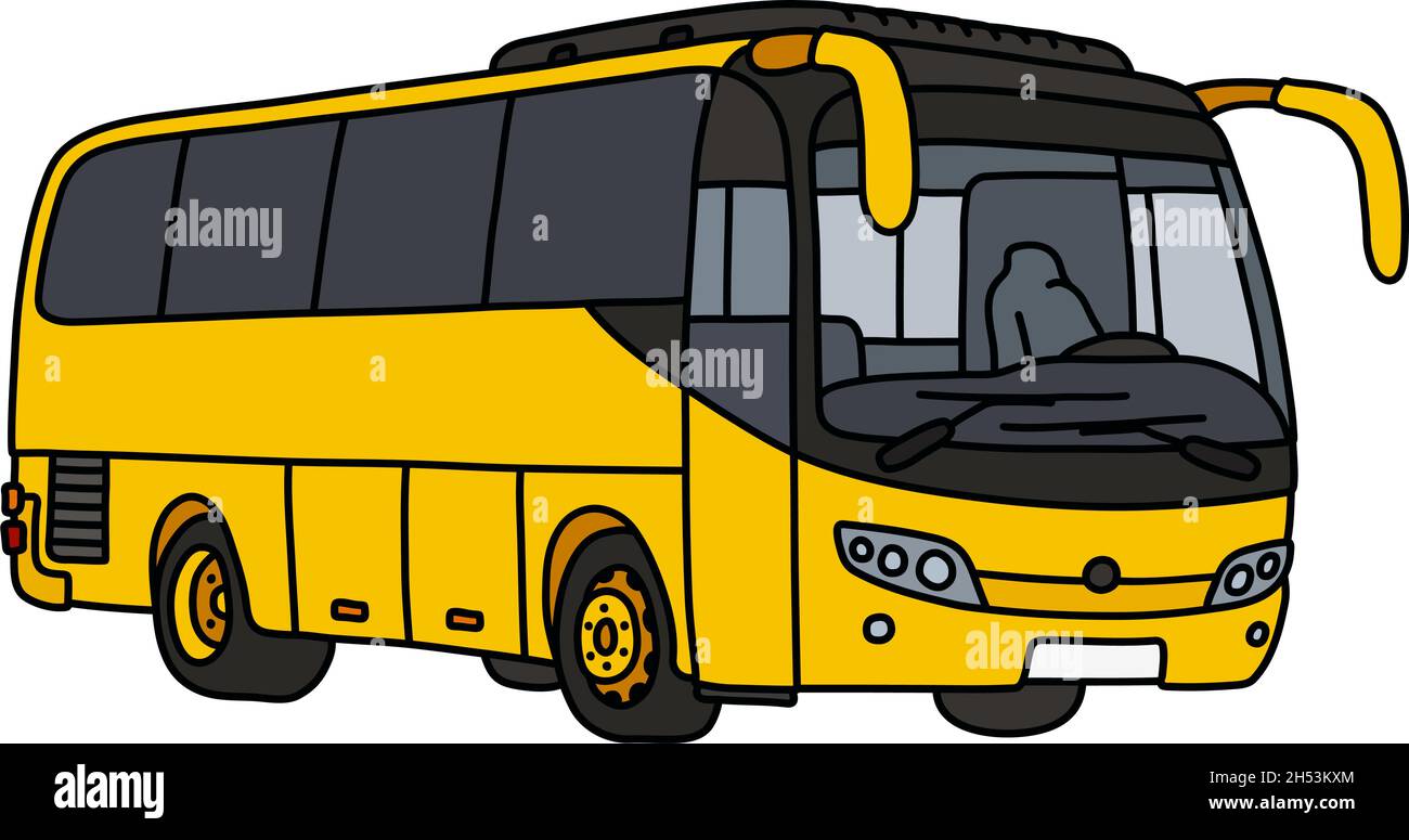 The vectorized hand drawing of a yellow touristic bus Stock Vector ...