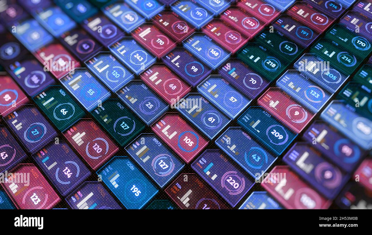 Background of multicolored cells with digital information. Animation ...