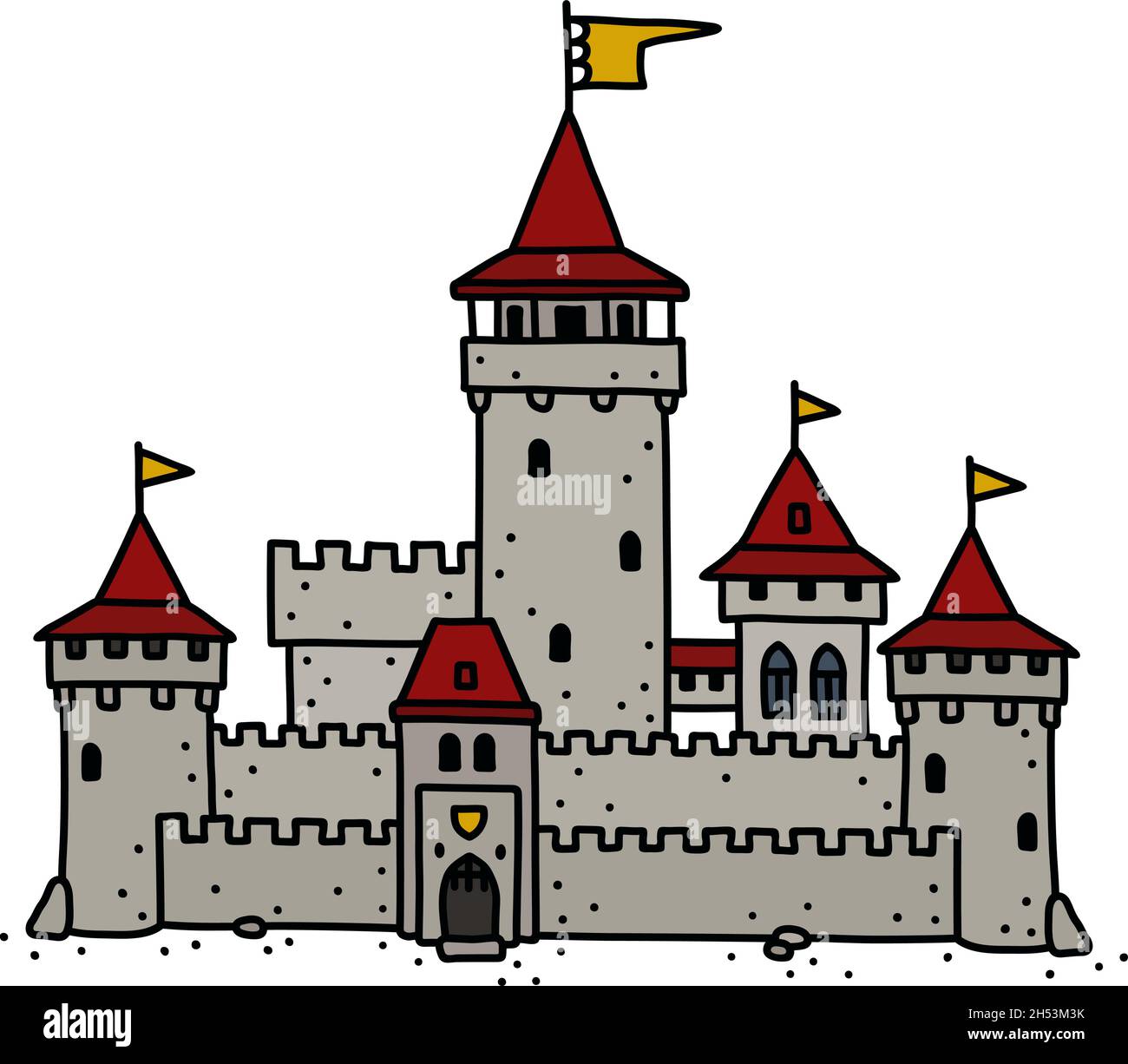 The vectorized hand drawing of an old stone castle Stock Vector Image ...