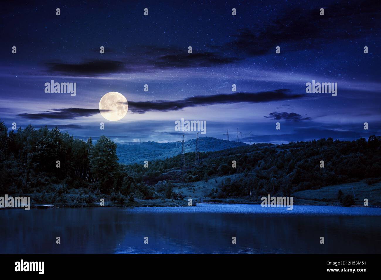 Moonlight lake shore night hi-res stock photography and images - Alamy