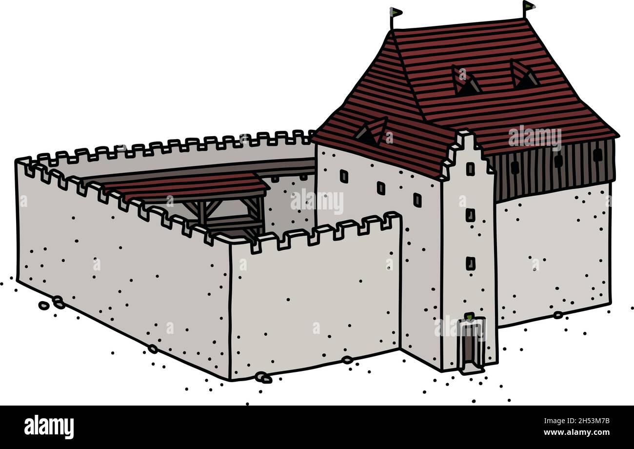 The vectorized hand drawing of an old stone castle Stock Vector Image ...