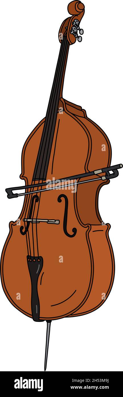 The vectorized hand drawing of a classic contrabass with a bow Stock ...