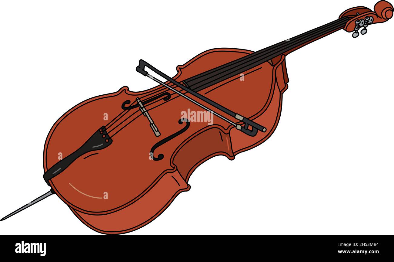 The vectorized hand drawing of a classic contrabass with a bow Stock ...