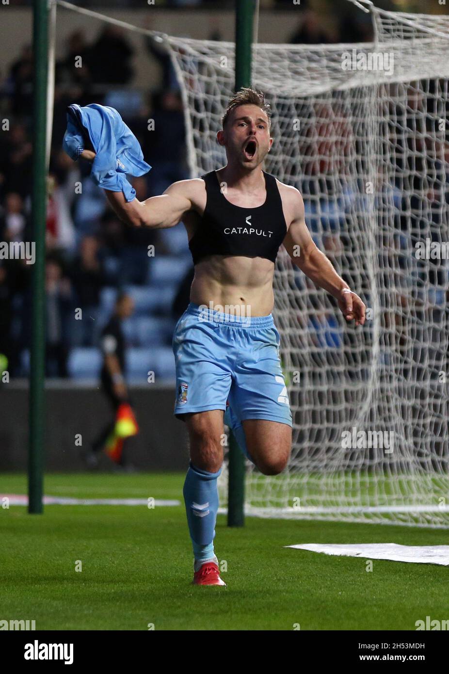 Coventry City's Matt Godden celebrates scoring their side's third goal ...