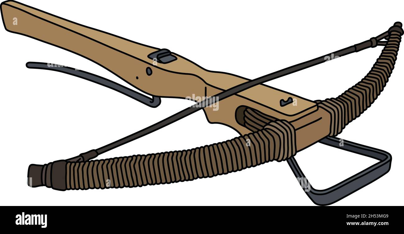 The vectorized hand drawing of a historical wooden crossbow Stock ...