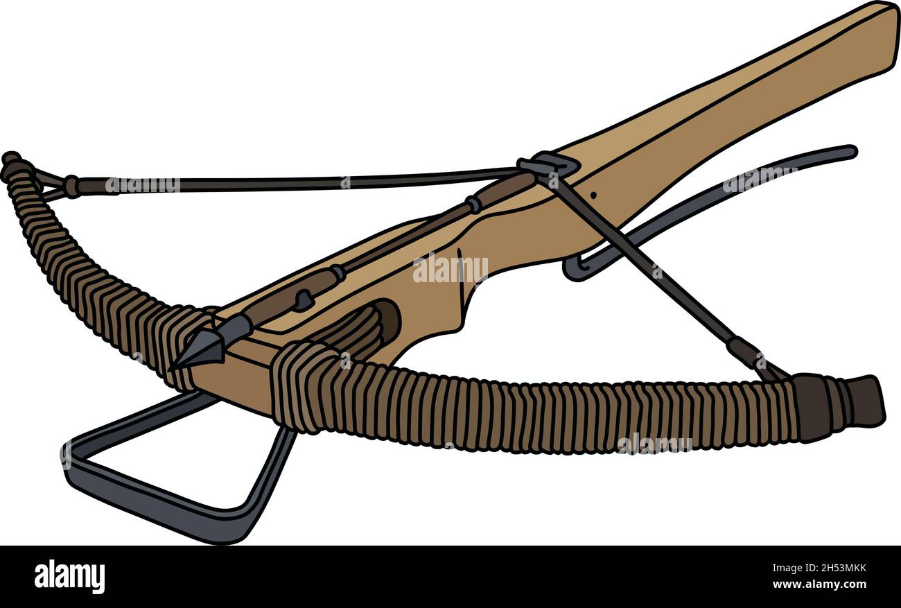 The vectorized hand drawing of a historical wooden crossbow Stock ...