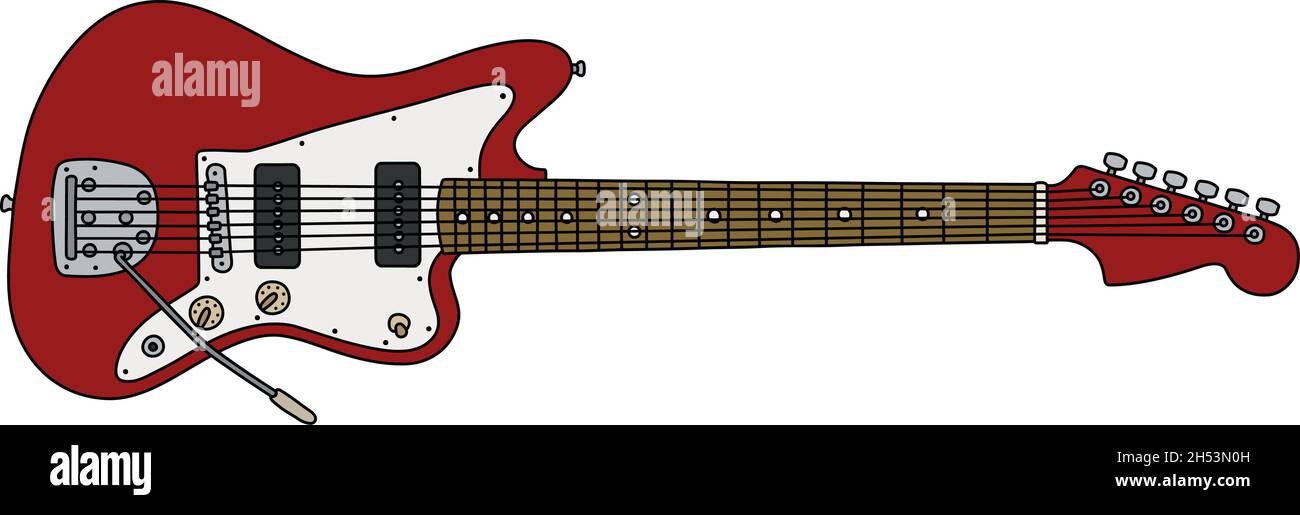 The vectorized hand drawing of a retro red electric guitar Stock Vector ...