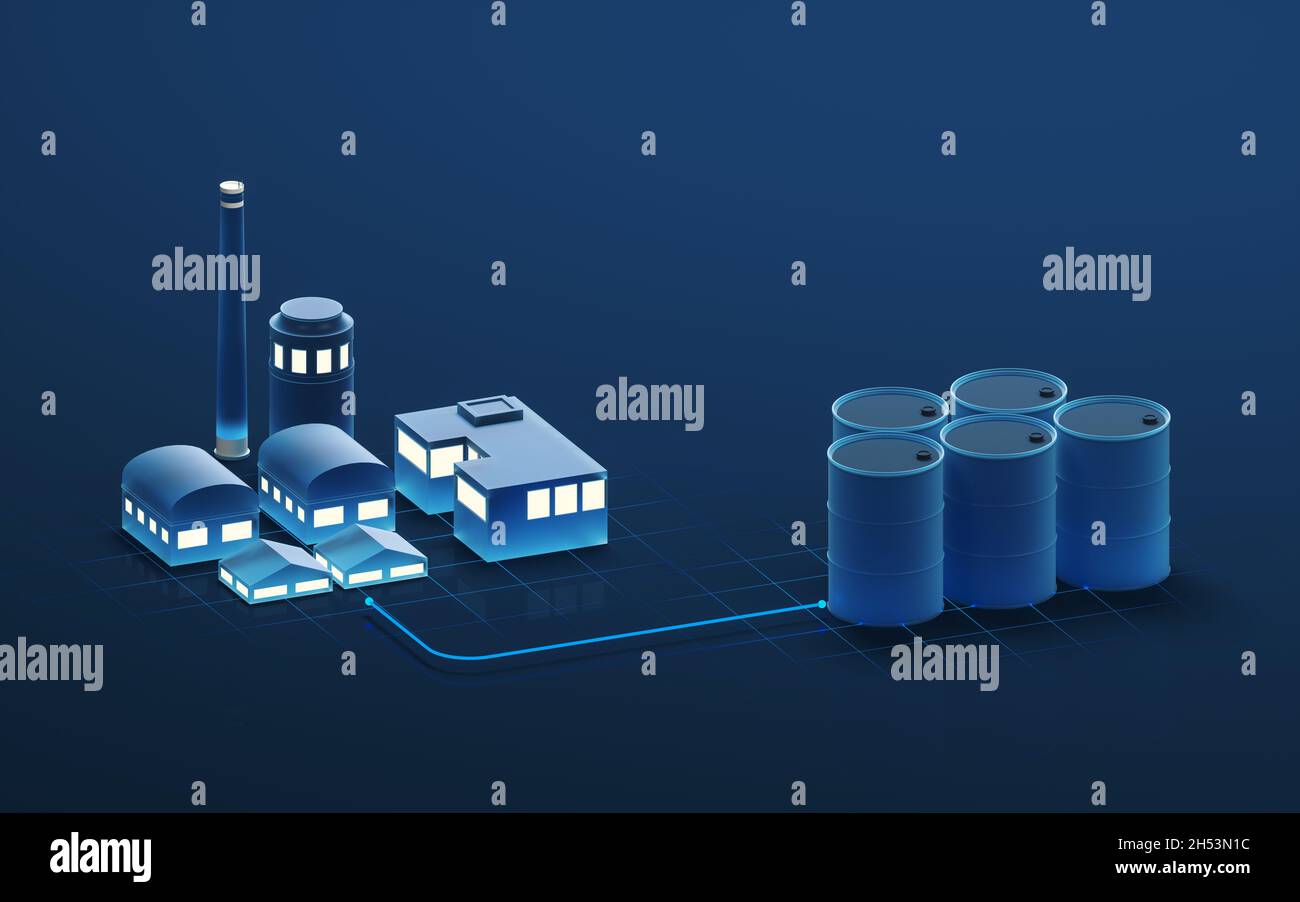 Oil tanks and chimneys, 3d rendering. Computer digital drawing Stock ...