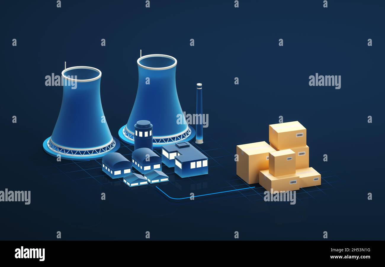 Chimney and boxes with blue background, 3d rendering. Computer digital ...