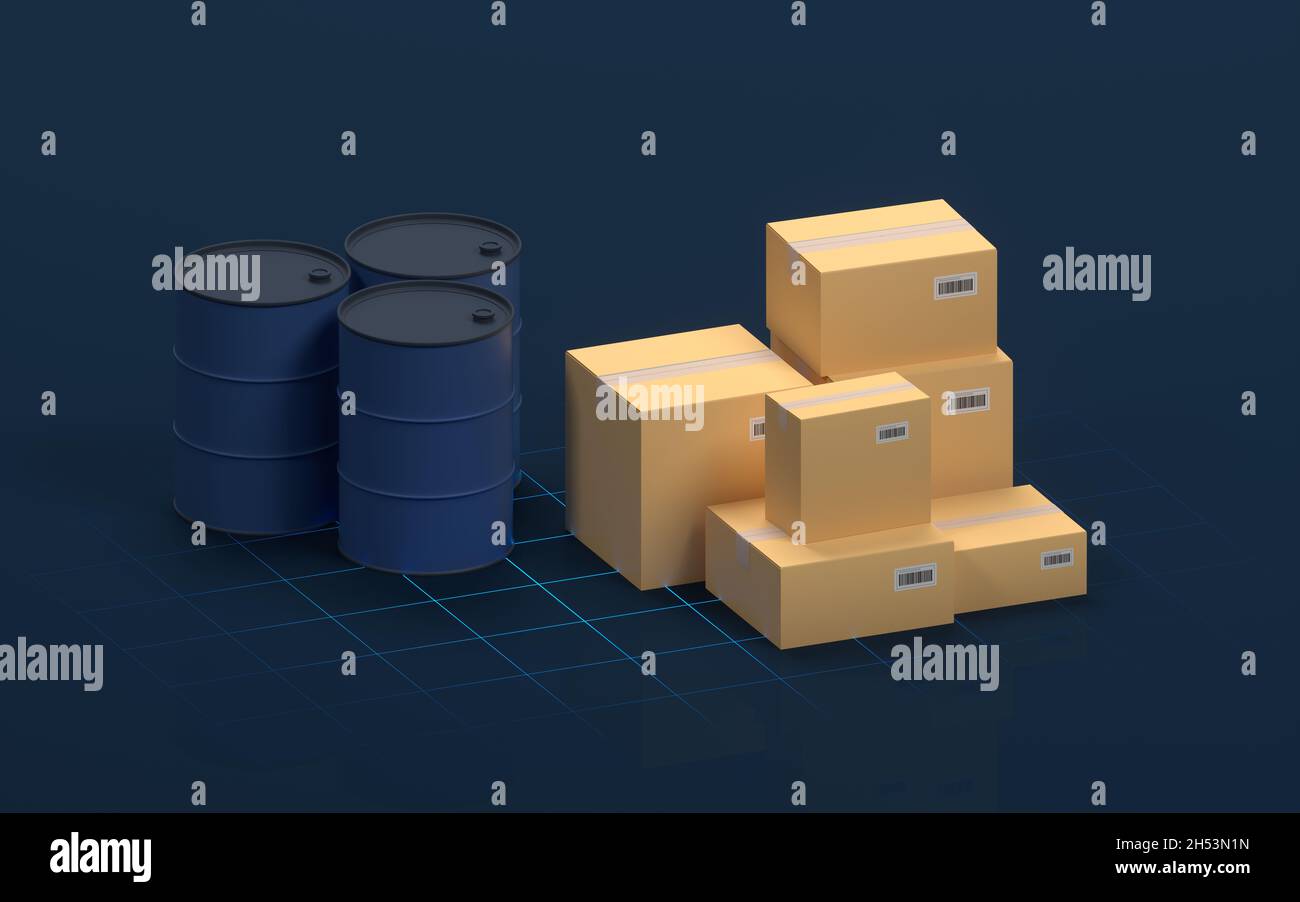 Oil tanks and paper boxes, 3d rendering. Computer digital drawing Stock ...