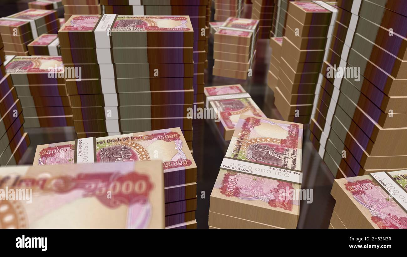Iraq Dinar money pack 3d illustration. IQD banknote bundle stacks ...