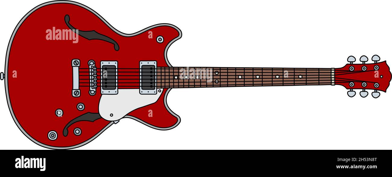 The vectorized hand drawing of a retro red electric guitar Stock Vector ...