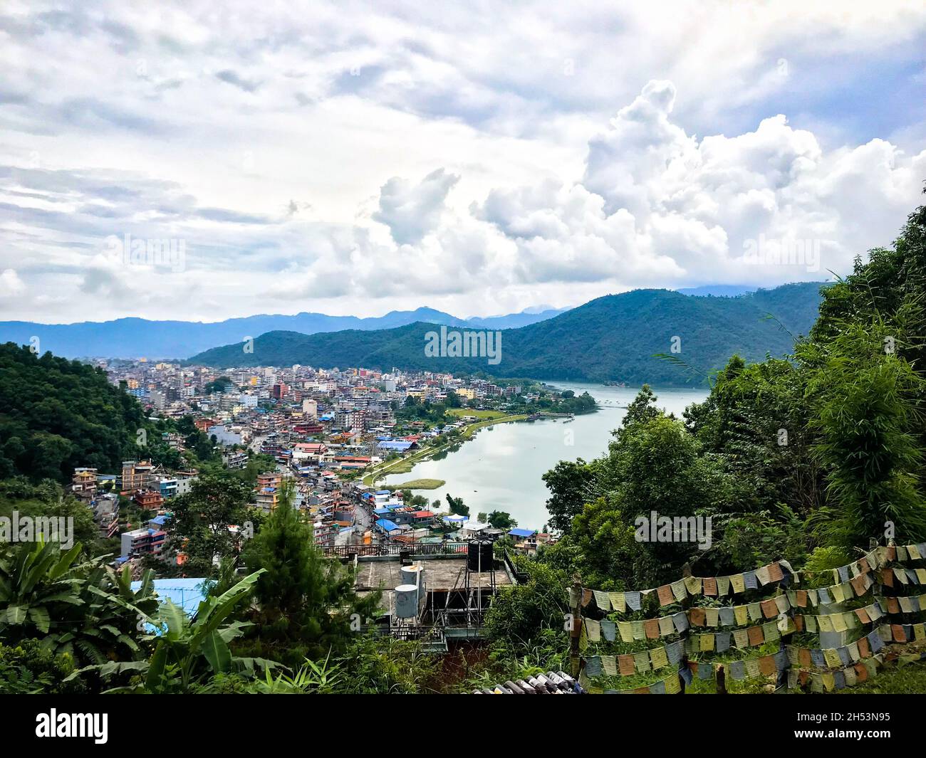 Scenic View of Pokhara valley along with Fewa Lake from Monkey Garden ...
