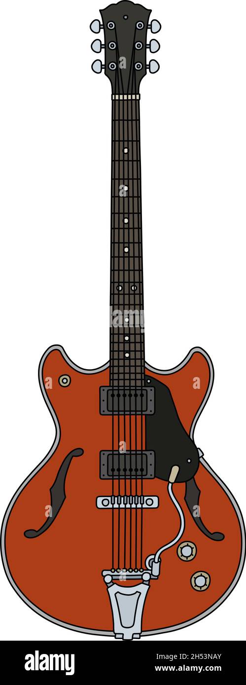 The vectorized hand drawing of a retro red electric guitar Stock Vector ...