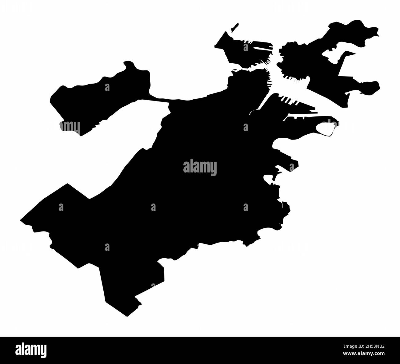 Boston city silhouette map isolated on white background, USA Stock ...
