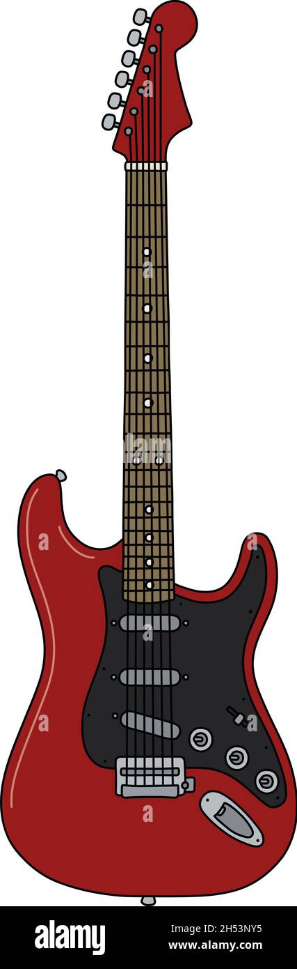 The vectorized hand drawing of a classic black and red electric guitar ...