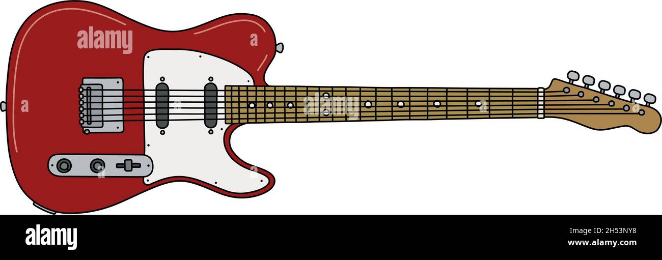 The vectorized hand drawing of a classic red electric guitar Stock ...