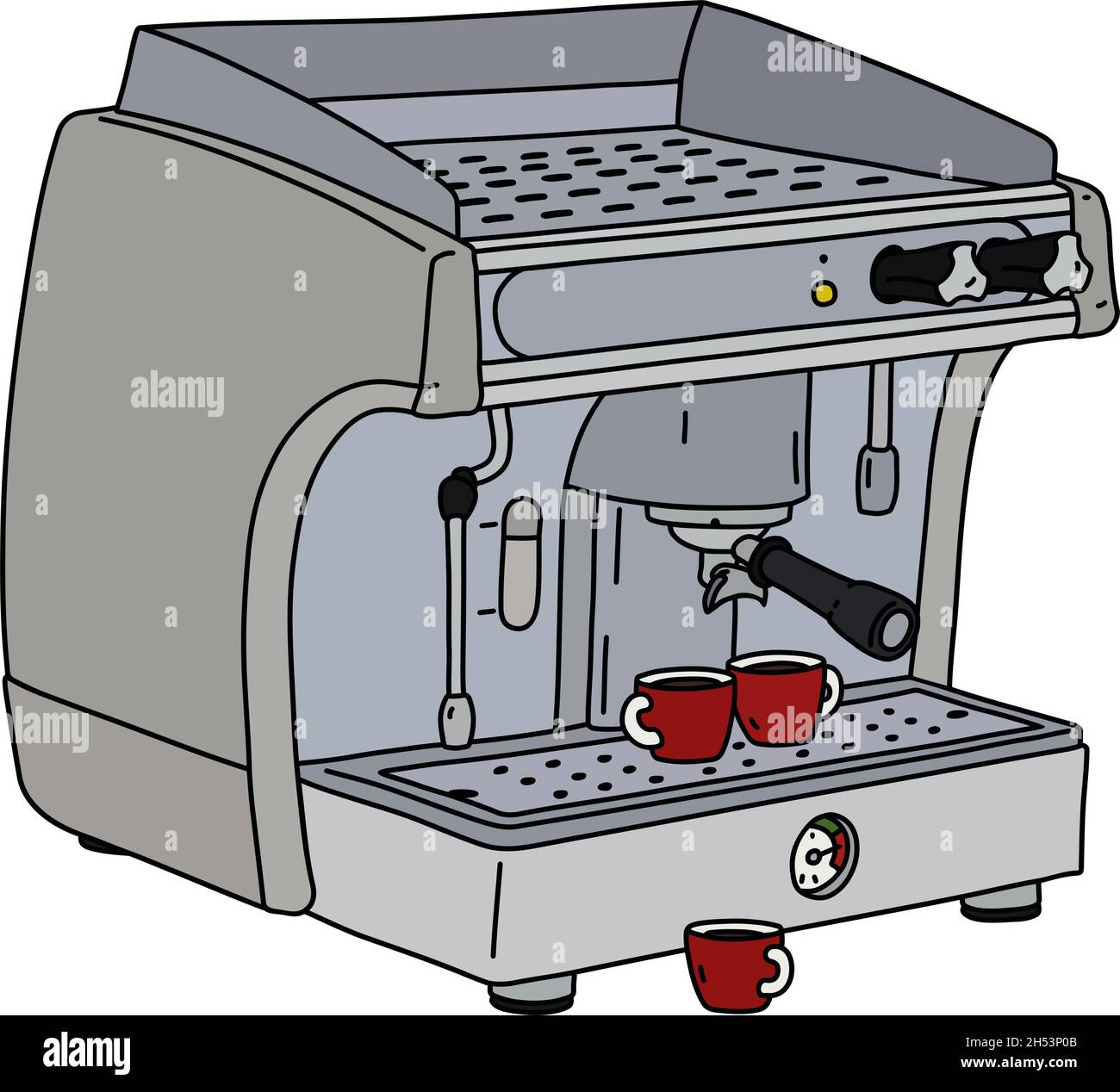 The vectorized hand drawing of a professional gray electric espresso ...