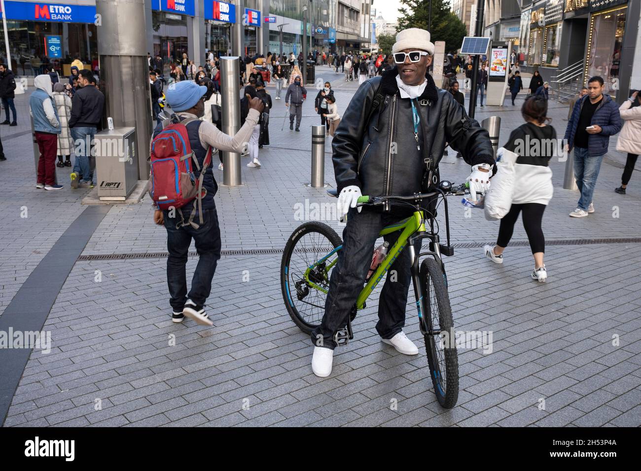 Osirus B, aka Mr Poundland on his bicycle in the city centre on 15th ...
