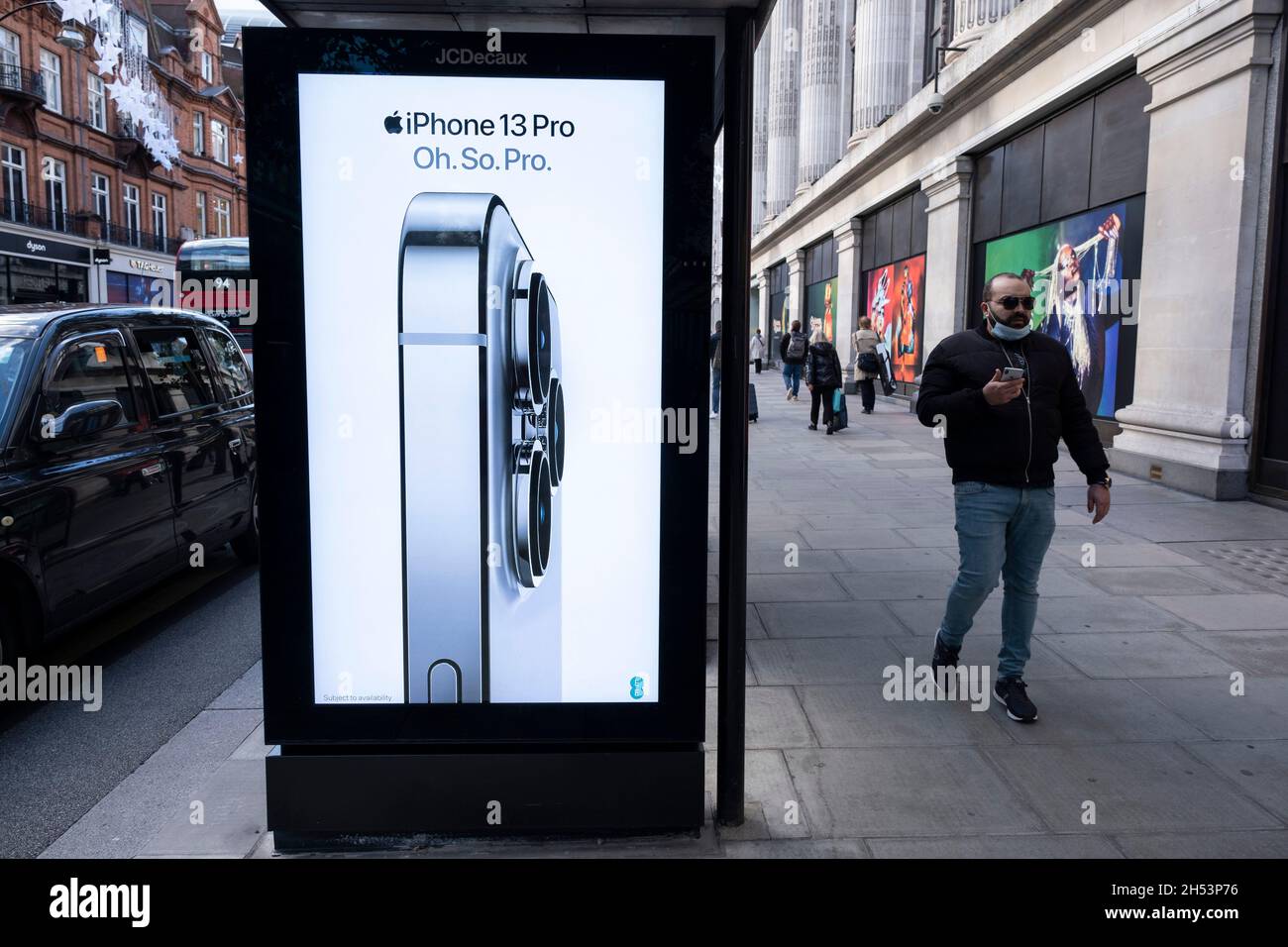 Apple iPhone 13 Pro advertising on Oxford Street on 20th October 2021 ...
