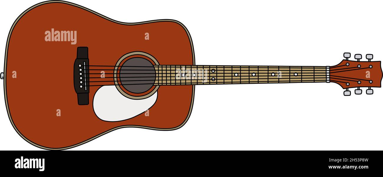 The vectorized hand drawing of a classic red accoustic guitar Stock ...