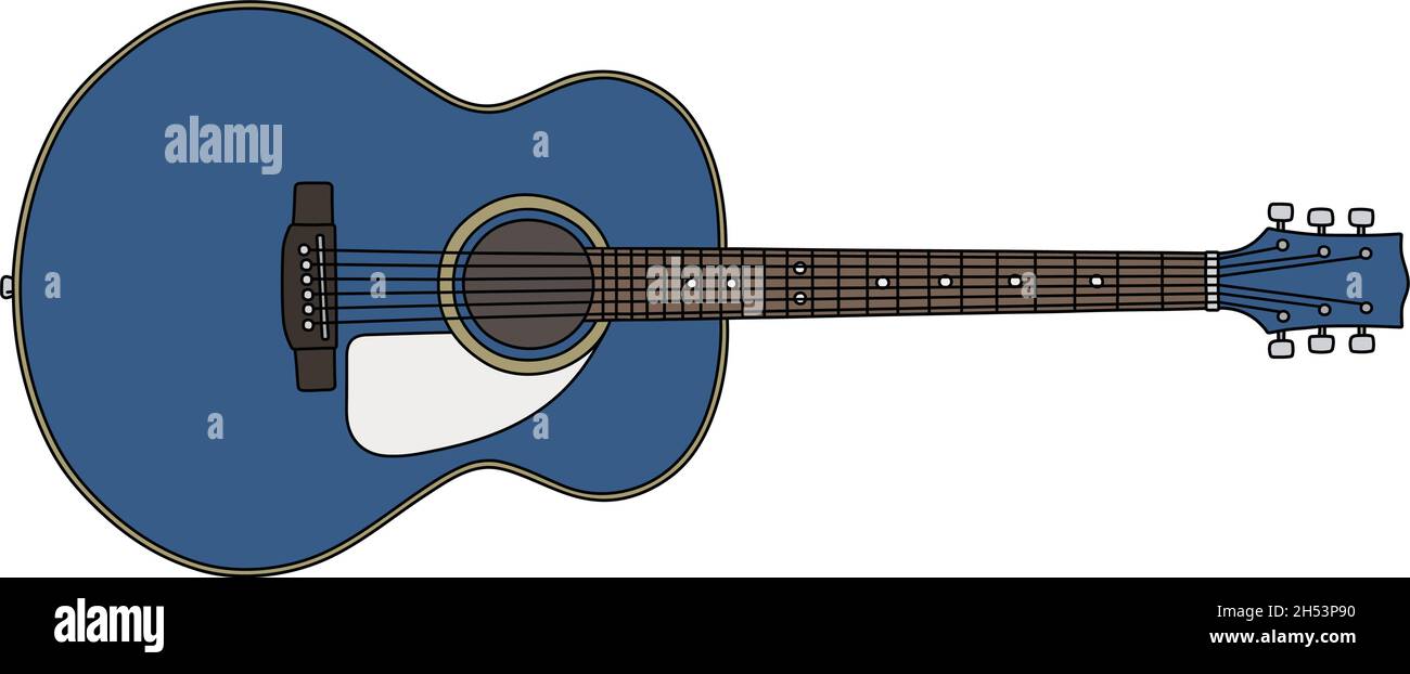 The vectorized hand drawing of a classic blue accoustic guitar Stock ...