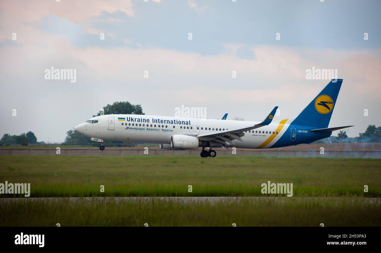 UKRAINE, KYIV, - MAY 28, 2021: Passengers plane Boeing 737-900ER UR-PSF ...