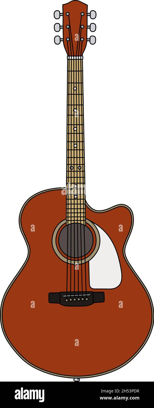The vectorized hand drawing of a classic red accoustic guitar Stock ...